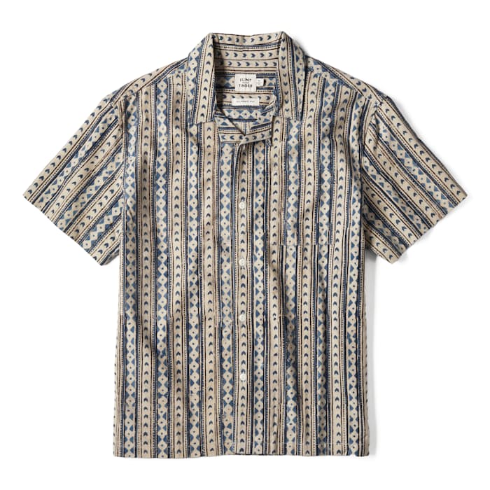 Casual Summer Button Up Shirt Flint And Tinder Block Print Camp Collar ...