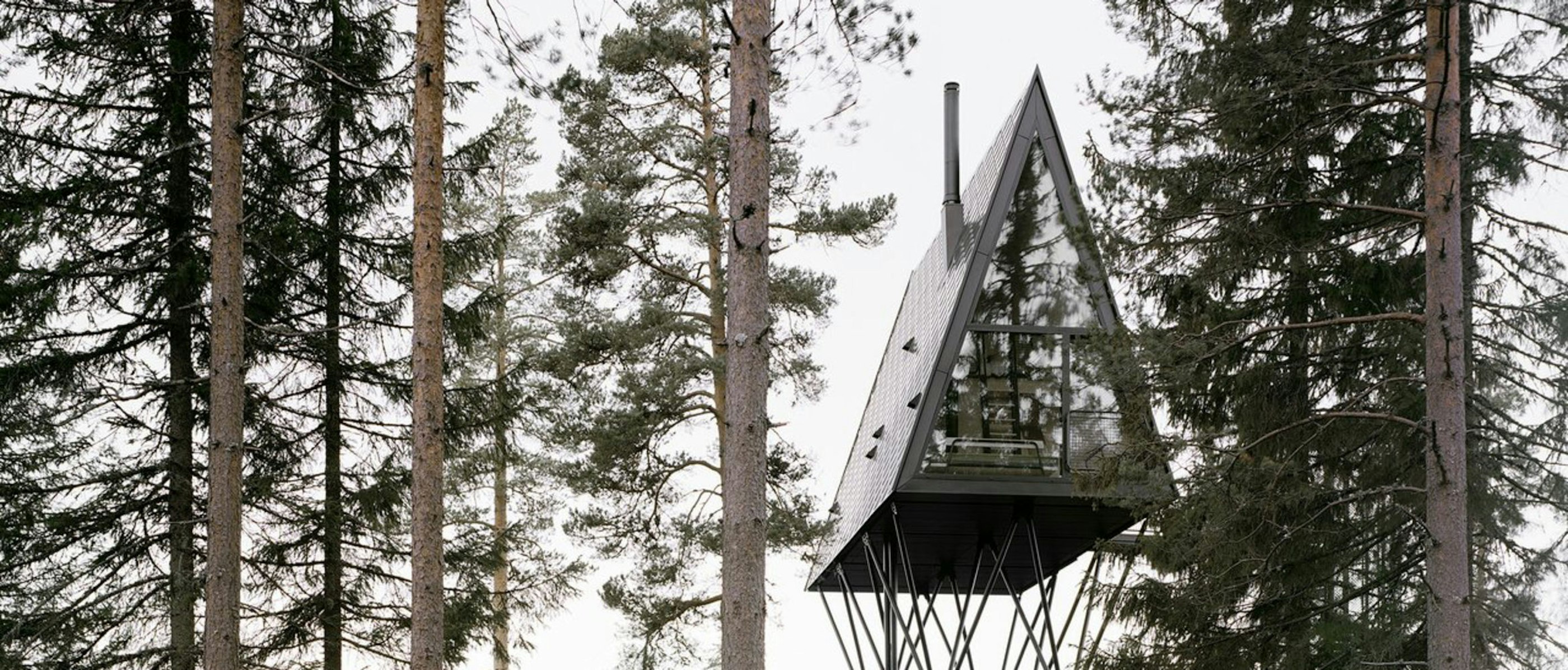 These Nordic A-frame Cabins Offer Otherworldly Treetop Views | Huckberry